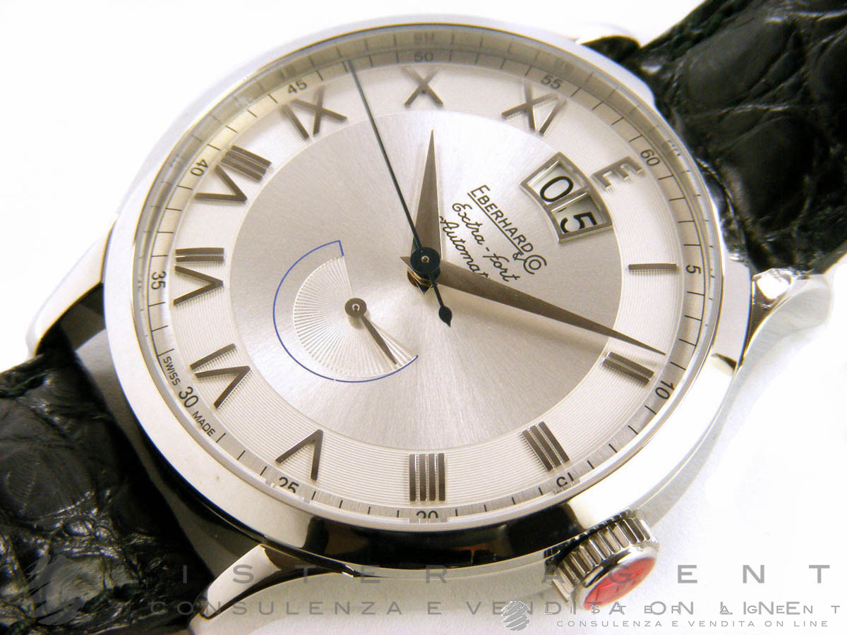 EBERHARD Extra-Fort Edition Bleuet Grande Date riserva di carica in acciaio Argenté AUT Ref ...